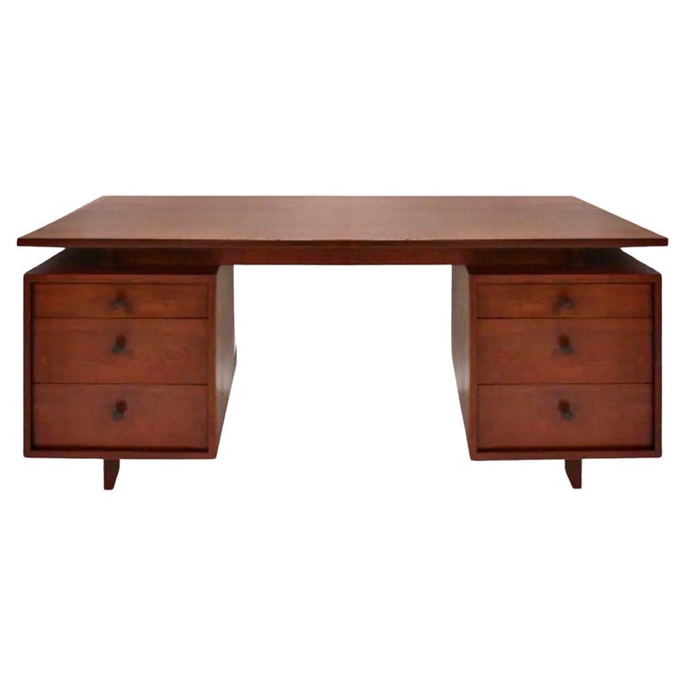 Richard Artshwager Walnut Double Pedestal Desk, Signed, New York, 1950s ...
