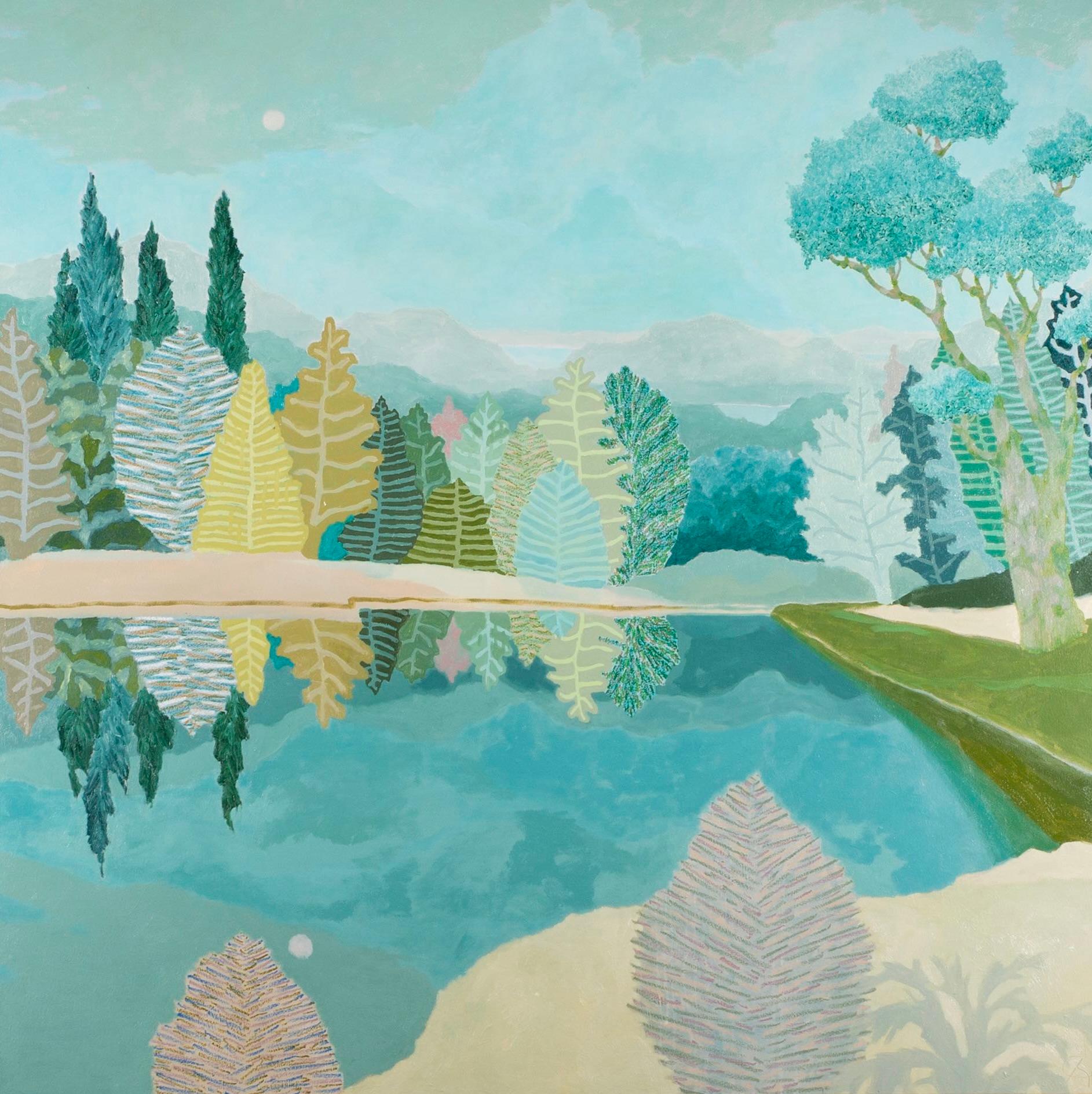 Richard Ballinger - Framed oil painting, 'Pink Moon, Still Lake' For ...