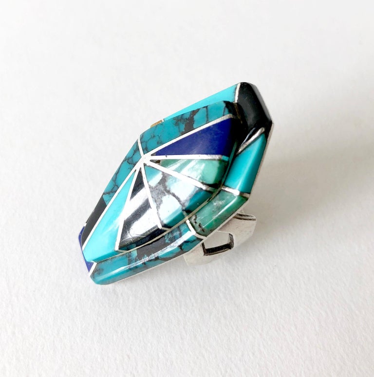 Richard Begay Sterling Silver Turquoise Onyx Lapis Lazuli Navajo Ring ...