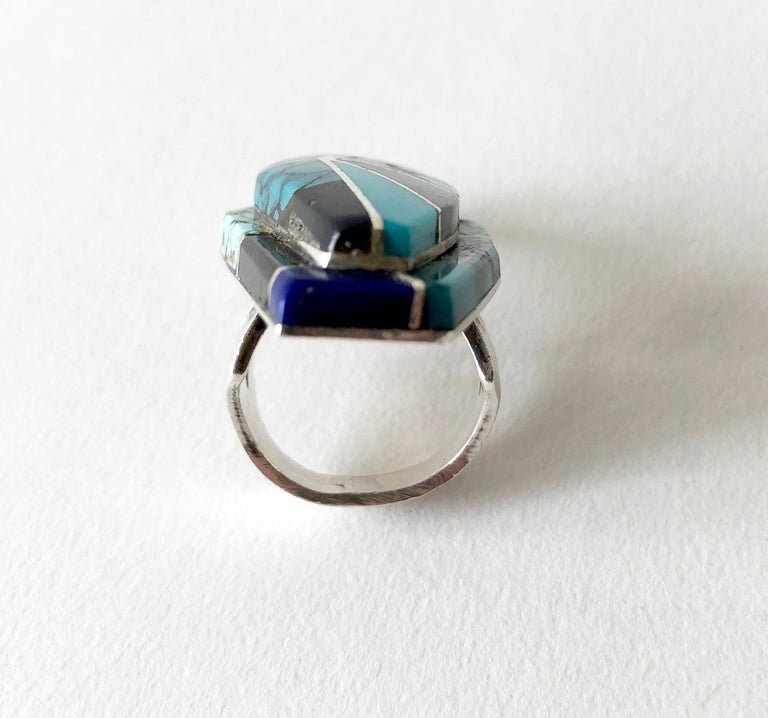 Richard Begay Sterling Silver Turquoise Onyx Lapis Lazuli Navajo Ring ...