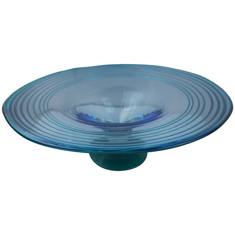 Richard Blink Signed Modernist Blue Glass Centerpiece Bowl For Sale at ...