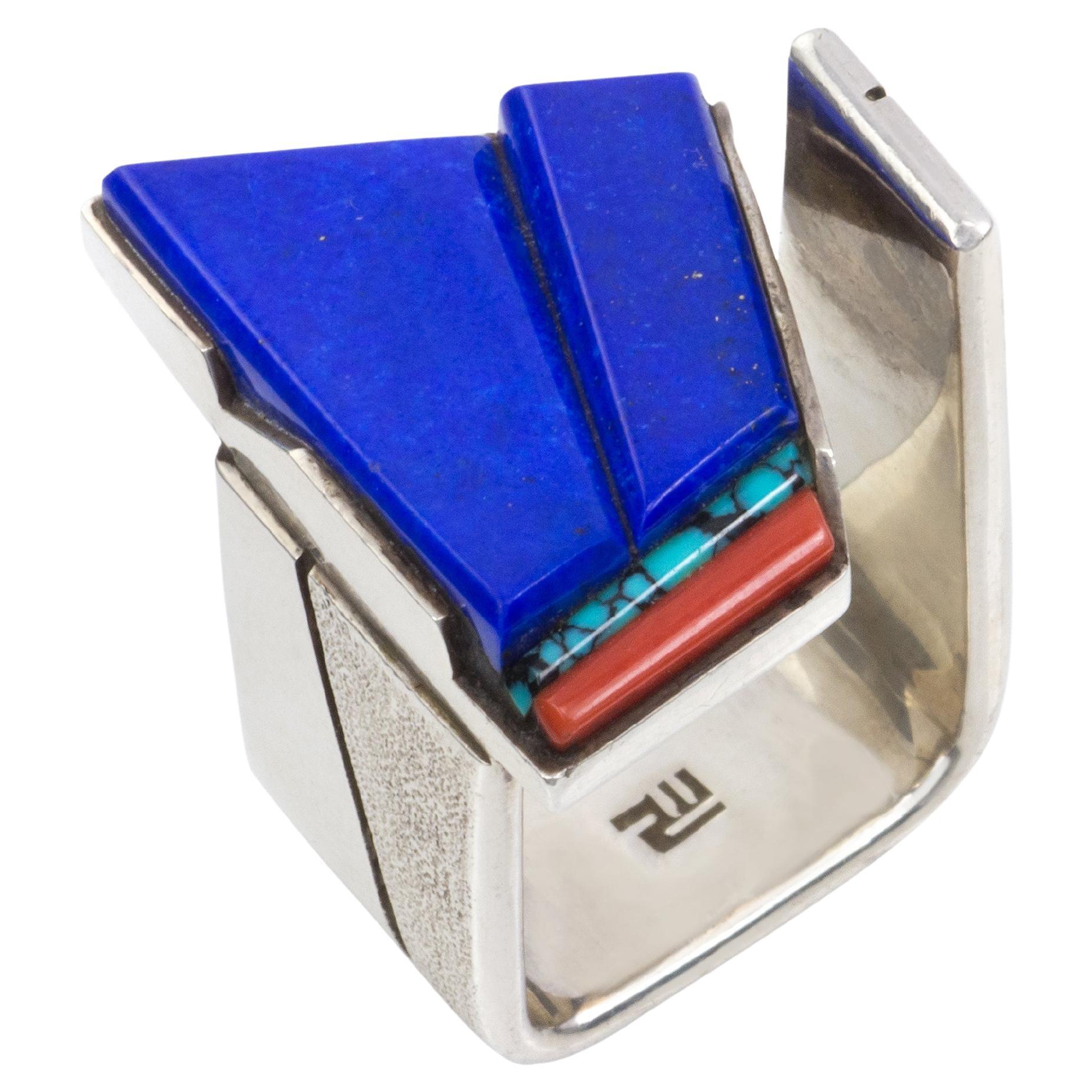 Richard Begay Sterling Silver Turquoise Onyx Lapis Lazuli Navajo Ring ...