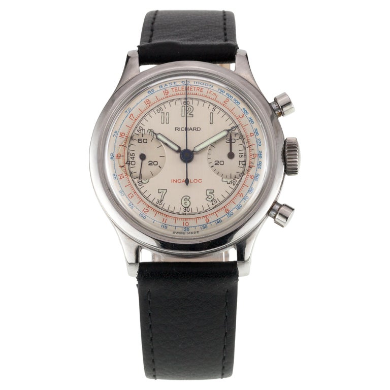 Richard Chronographe Herren-Handuhr aus Edelstahl mit Lederband im ...