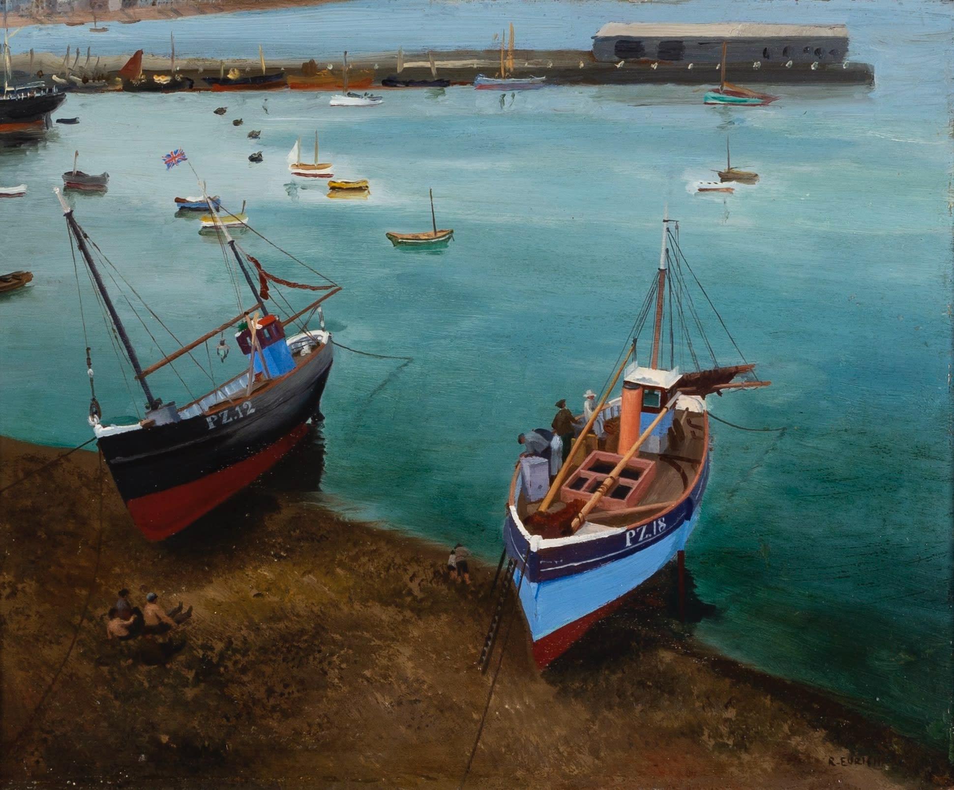 Richard Eurich - Harbour Scene, Penzance (Albert Pier), Oil on Panel ...