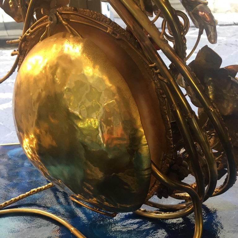 Richard Faure Mineral Lamp with Sculptural Brass Leaves and Grapes ...