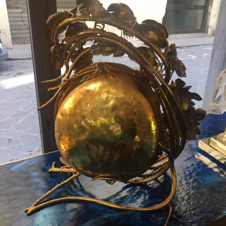 Richard Faure Mineral Lamp with Sculptural Brass Leaves and Grapes ...