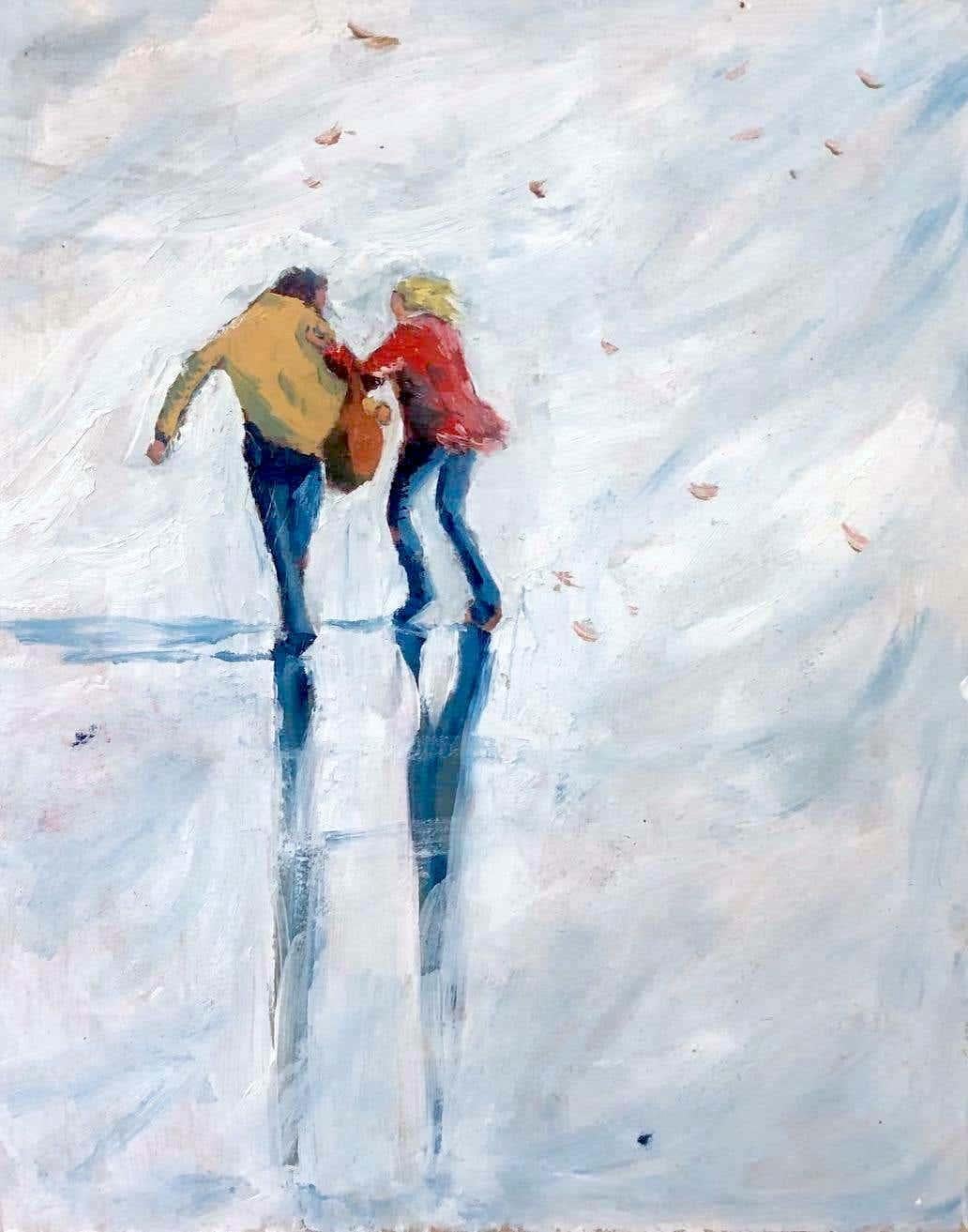 Richard Gower - Windy Day-original impressionism figurative minimalist ...