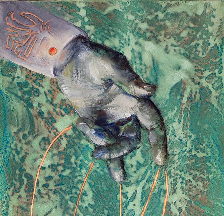 Richard Hawk - "Citta" Oil painting on Copper - blue oxidized patina ...