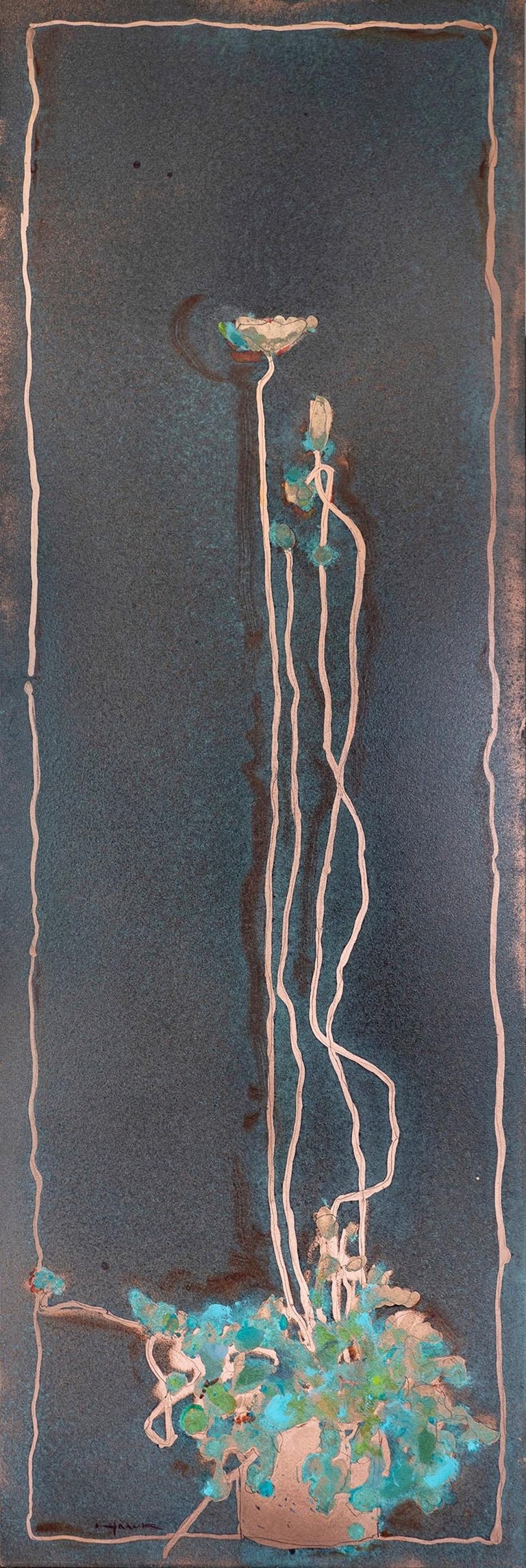 Richard Hawk - “Poppies” Oil painting on Copper - Exotic Floral blue ...