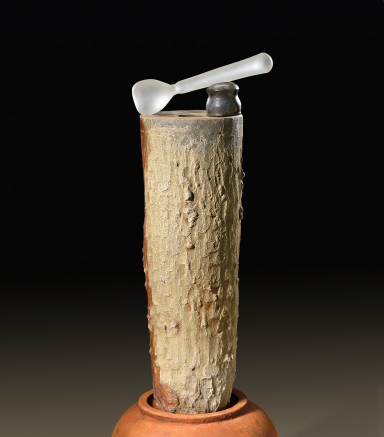 Richard Hirsch Glazed Ceramic Crucible Sculpture with Blown Glass ...