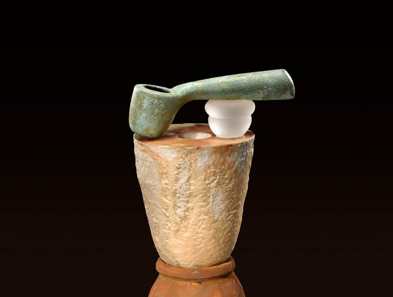 Richard Hirsch Glazed Ceramic Crucible Sculpture #32 with Blown Glass ...