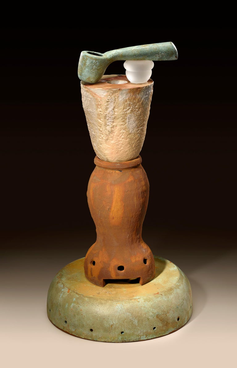 Richard Hirsch Glazed Ceramic Crucible Sculpture #32 with Blown Glass ...