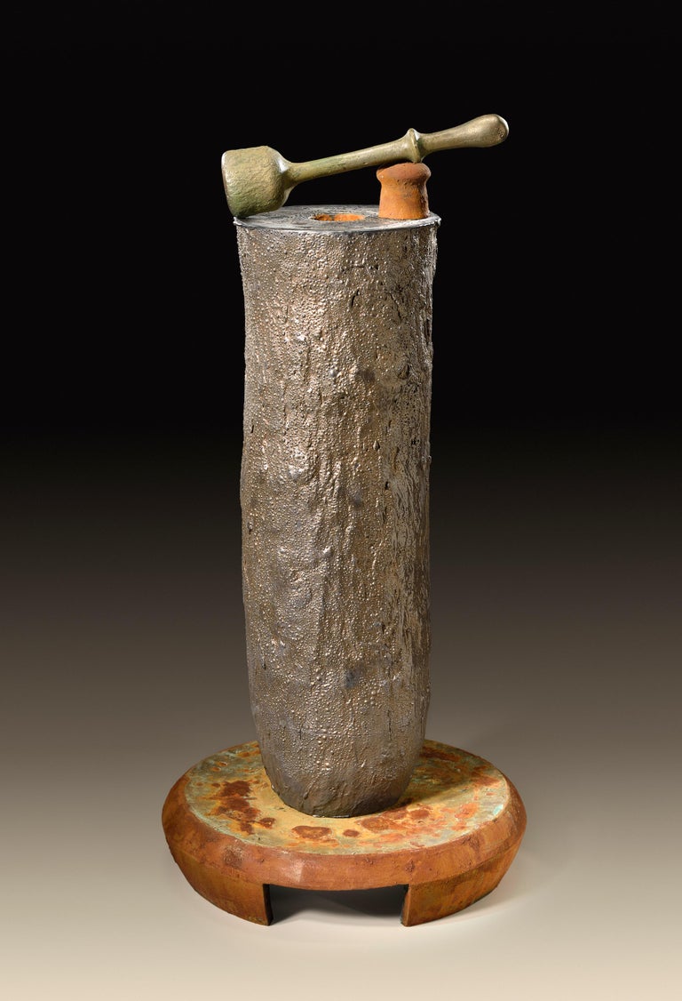 Richard Hirsch Glazed Ceramic Crucible Sculpture with Cast Bronze ...