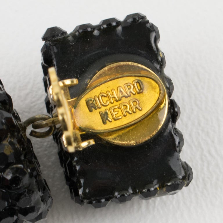 Richard Kerr Dangle Black Crystal Clip Earrings For Sale at 1stDibs