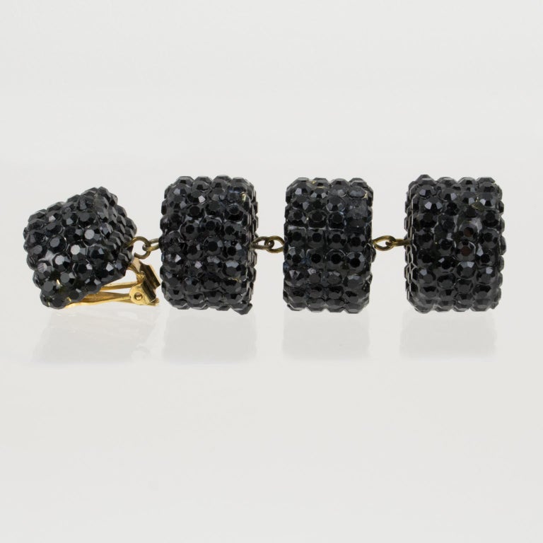 Richard Kerr Dangle Black Crystal Clip Earrings For Sale at 1stDibs