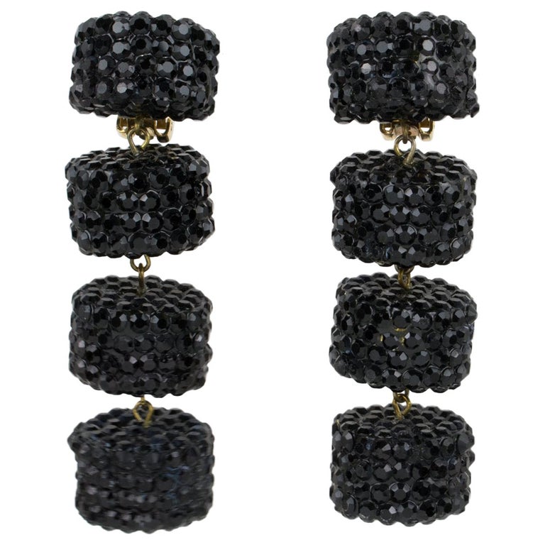Richard Kerr Dangle Black Crystal Clip Earrings For Sale at 1stDibs