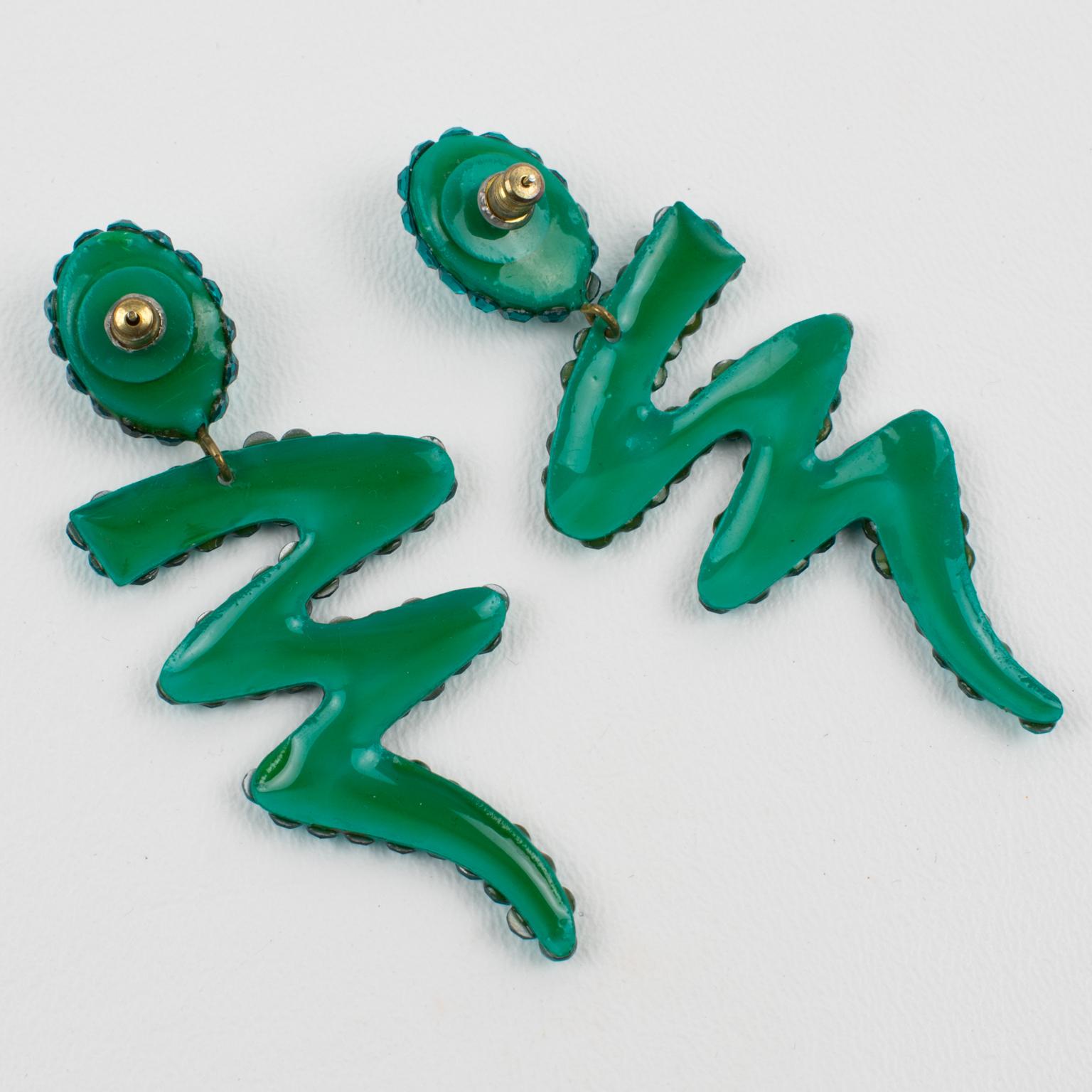 Richard Kerr Dangle ZigZag Turquoise Jeweled Pierced Earrings For Sale ...