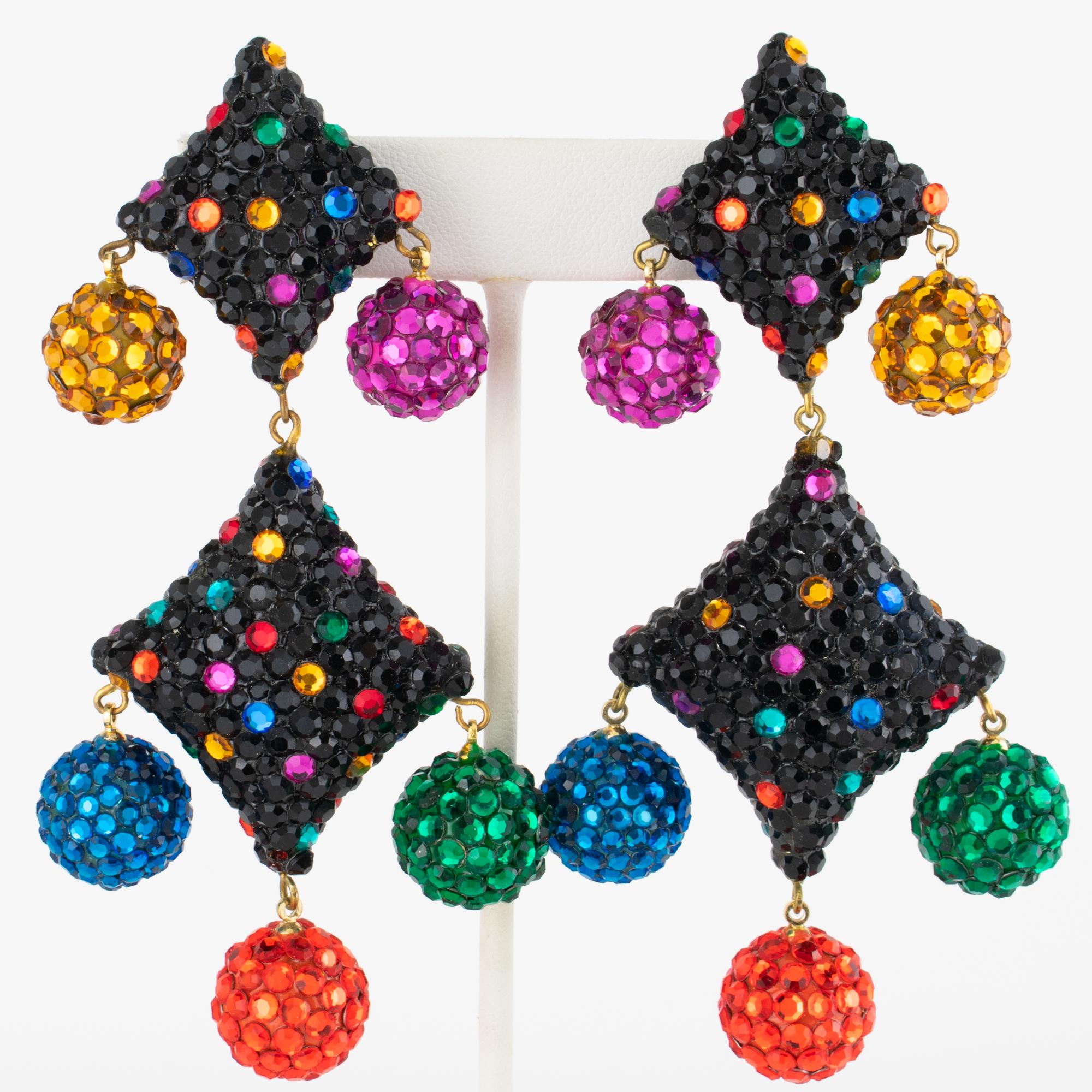 Richard Kerr Multicolor and Black Jeweled Dangle Clip-on Earrings For ...