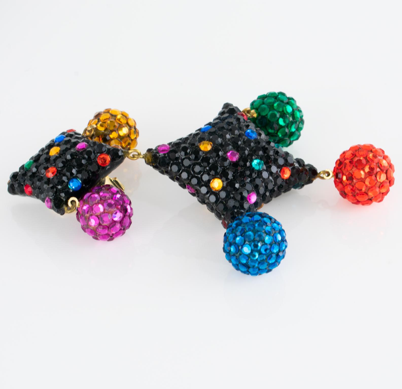 Richard Kerr Multicolor and Black Jeweled Dangle Clip-on Earrings For ...