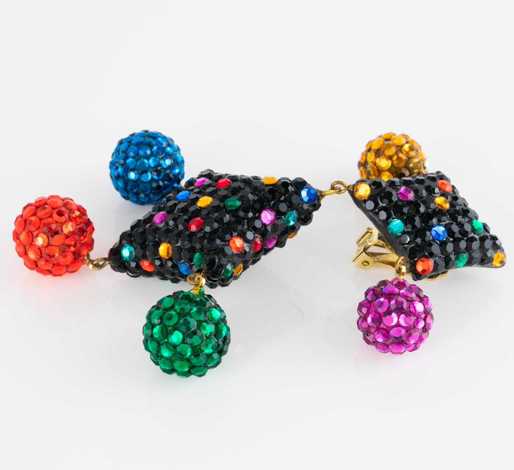 Richard Kerr Multicolor and Black Jeweled Dangle Clip-on Earrings For ...