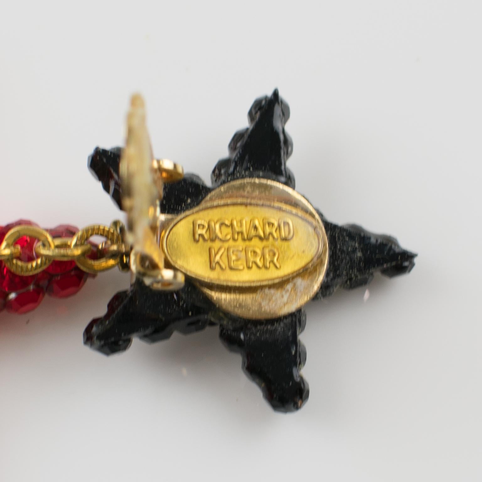 Richard Kerr Red and Black Jeweled Dangling Star Clip Earrings For Sale ...