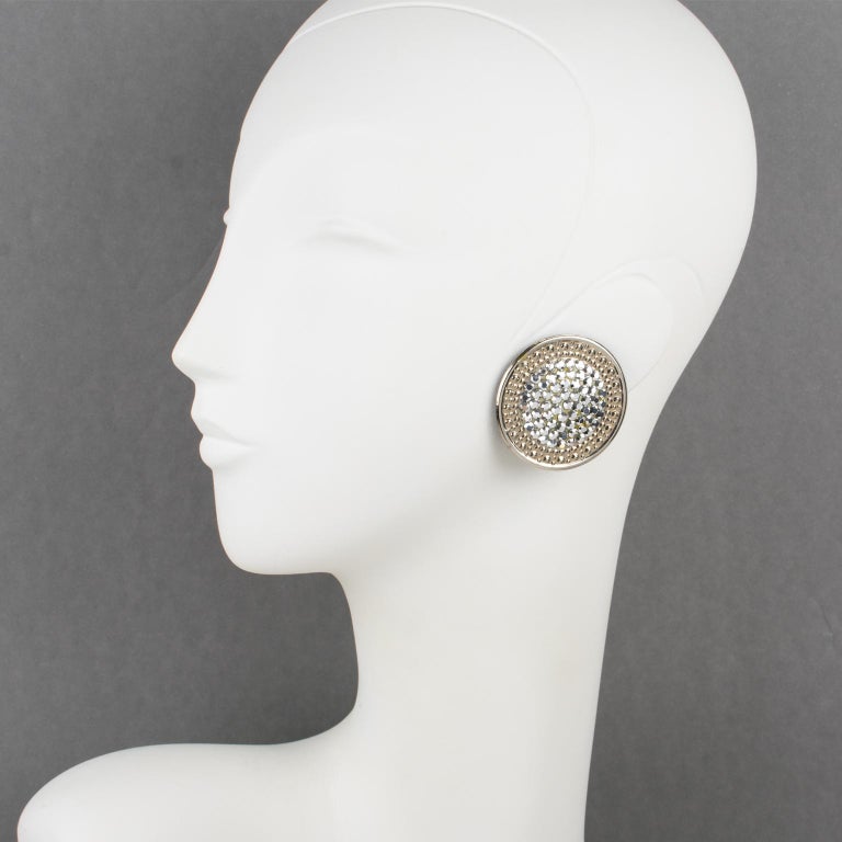 Richard Kerr Silver Crystal Clip Earrings For Sale at 1stDibs
