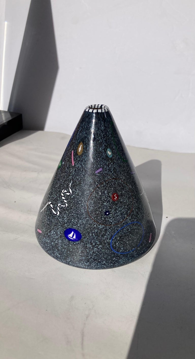 Richard Marquis Latticino Glass Cone Vase /Sculpture, by Noble Effort ...