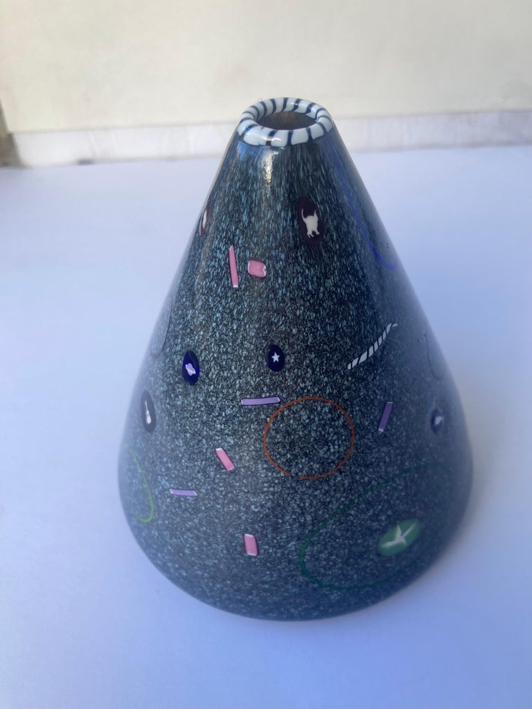 Richard Marquis Latticino Glass Cone Vase /Sculpture, by Noble Effort ...