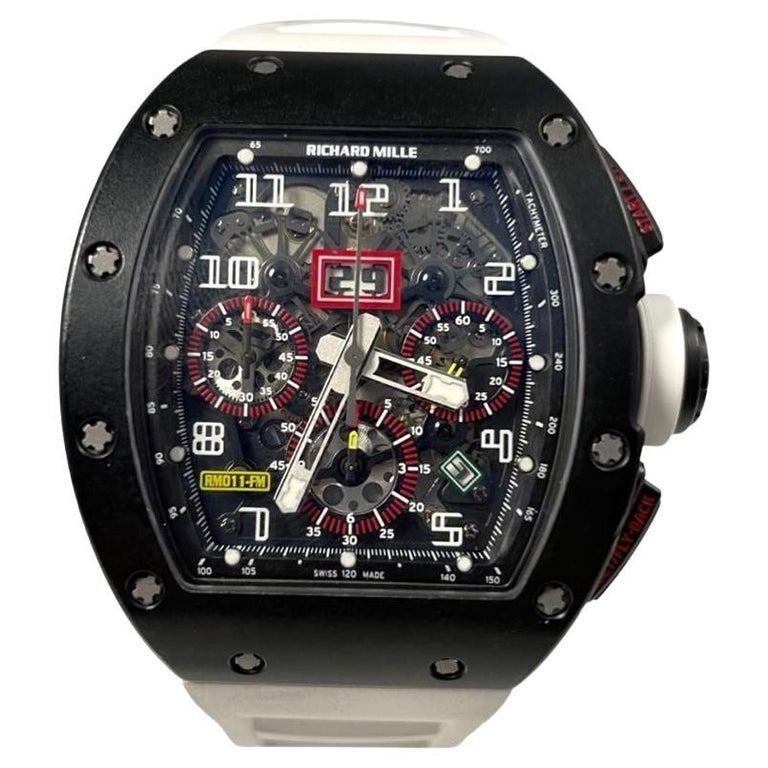 Richard Mille RM-11 Felipe Massa Black Carbon Case White Rubber Strap ...