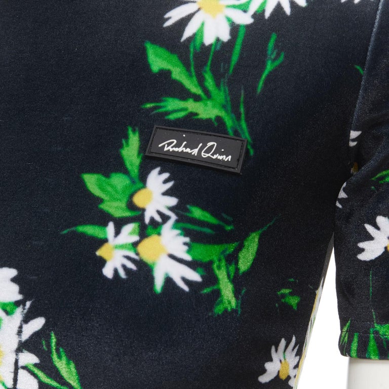 RICHARD QUINN black white green daisy floral print velvet short sleeve ...
