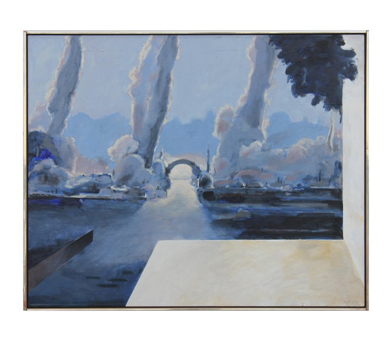 Richard Stout - "Glienicke" Blue Tonal Impressionist River Landscape ...