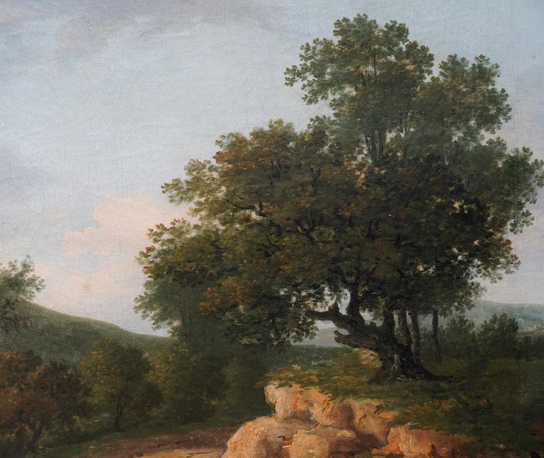 Wooded Landscape with Figures - British 18th century Old Master art oil ...