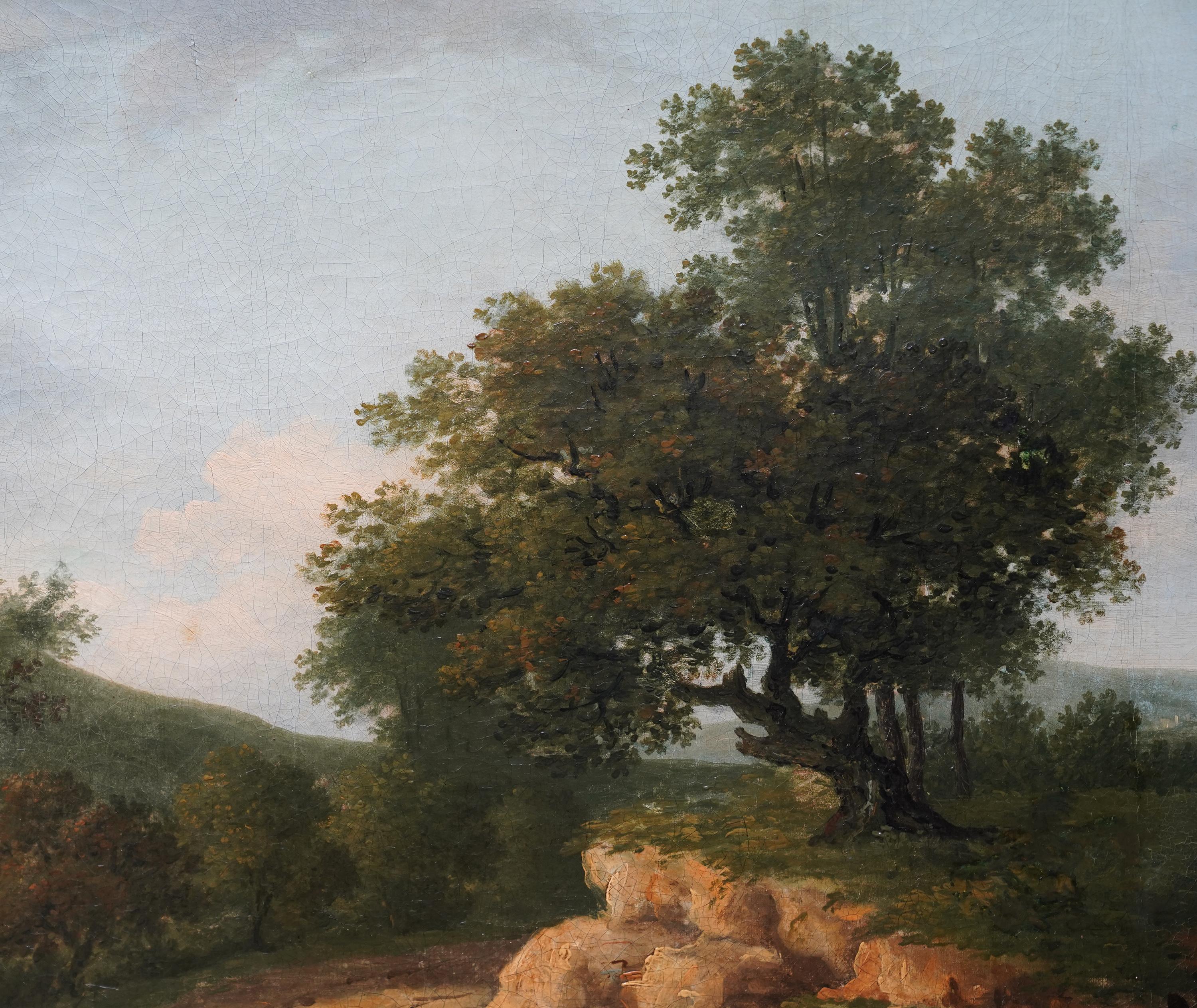 Wooded Landscape with Figures - British 18th century Old Master art oil ...