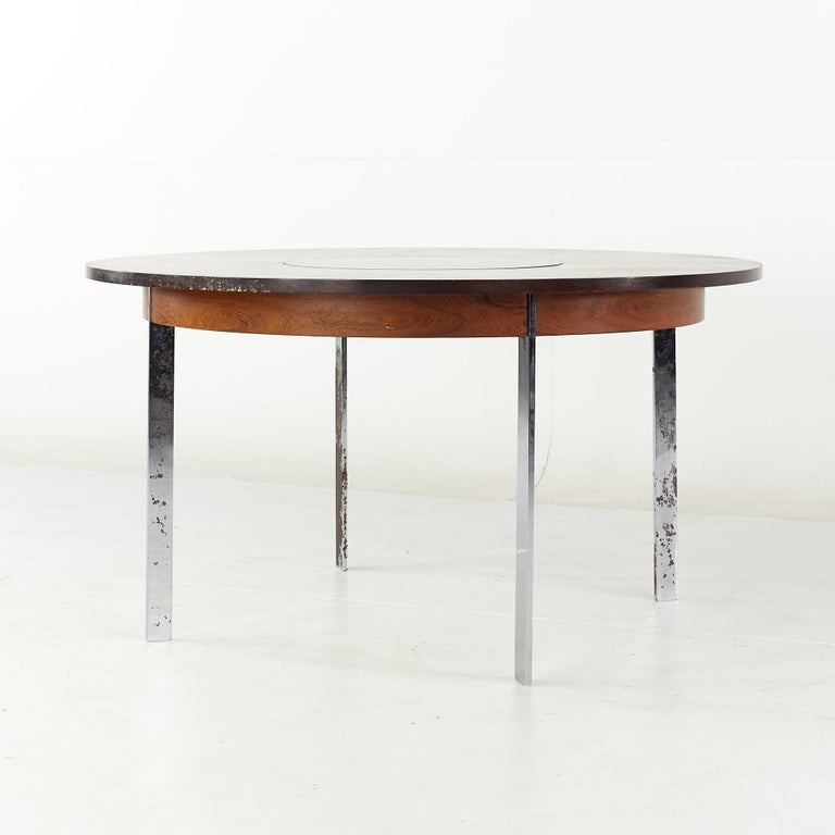 Richard Young Mid-Century Round Rosewood and Chrome Lazy Susan Dining ...