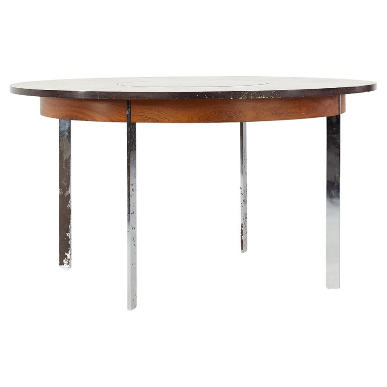 Richard Young Mid-Century Round Rosewood and Chrome Lazy Susan Dining ...