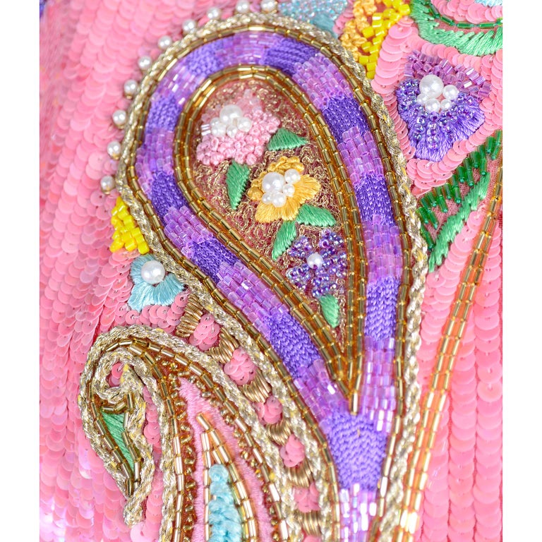 Richilene Pink Chiffon Vintage Dress w/ Beaded Sequined Bodice and ...