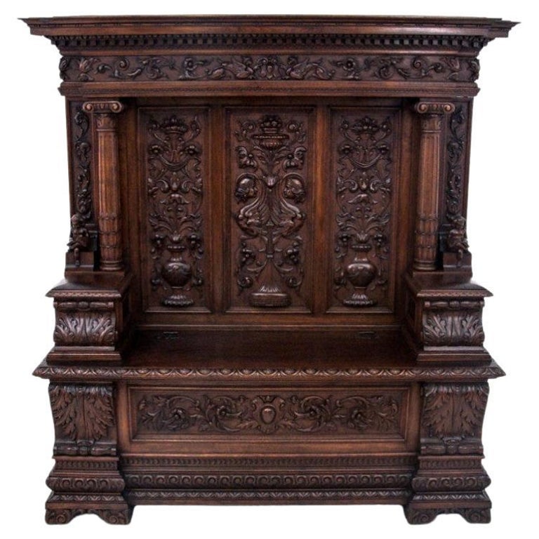 Richly Carved Bench with Box, Austria, Around 1870 For Sale at 1stDibs
