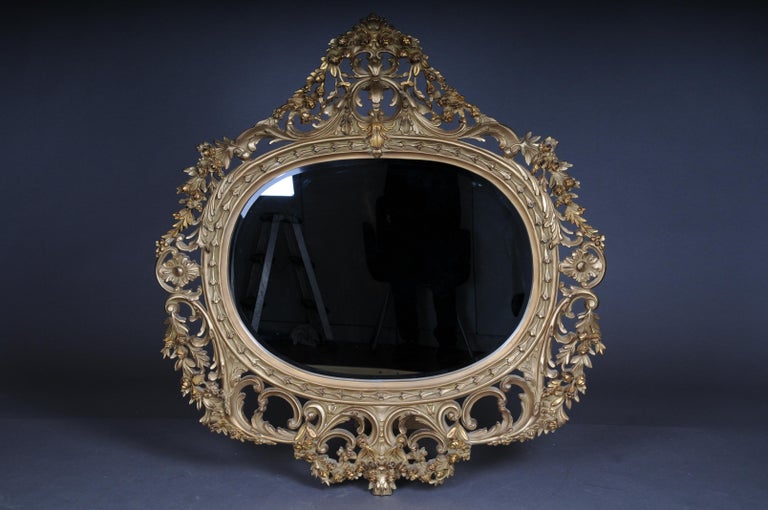 Richly Carved Royal Wall Mirror in Louis XV, Beech Wood For Sale at 1stDibs