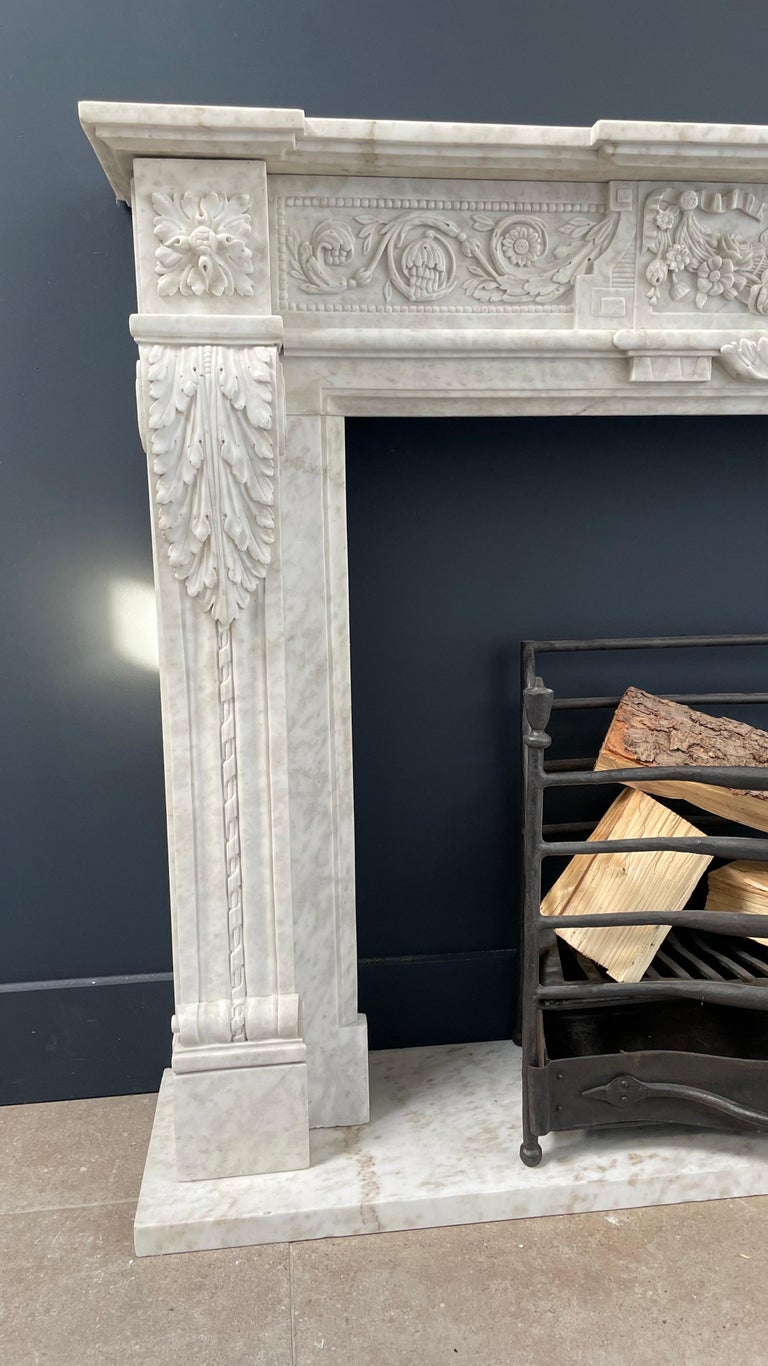 Richly Detailed French Carrara Marble Fireplace Surround For Sale at ...