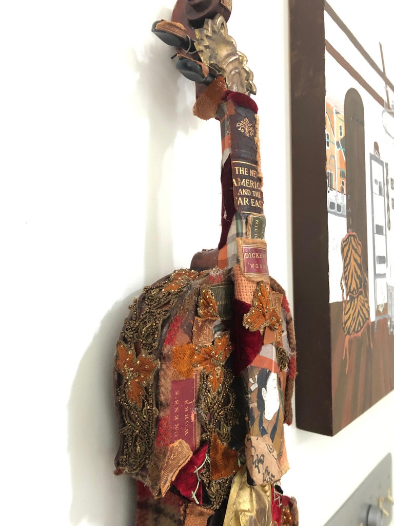 Richly Layered Collage Sculpture on Antique Violin Wall Sculpture For ...