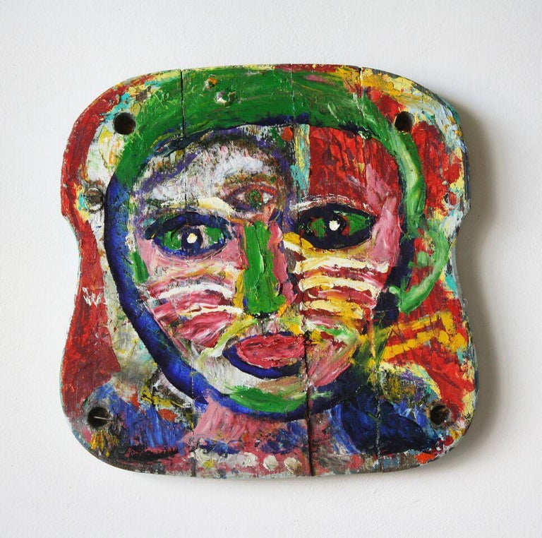 Rick Borg - 3 Eye Face on Found Wood//Folk Art For Sale at 1stDibs