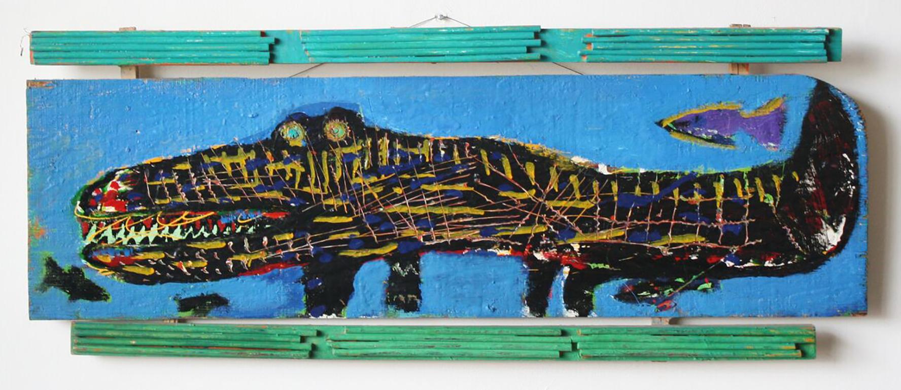 Rick Borg - Blue Sparkly Horse on Found Wood//Folk Art For Sale at 1stDibs