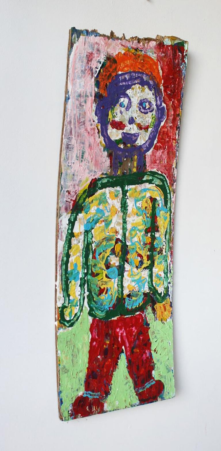 Rick Borg - Clownish Childlike Guy with Purple Smile on Found Wood ...