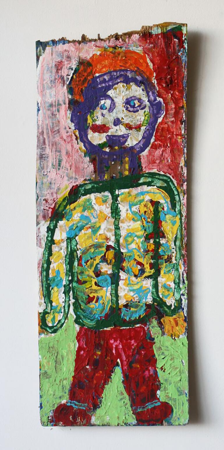 Rick Borg - Clownish Childlike Guy with Purple Smile on Found Wood ...