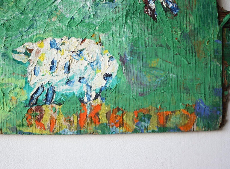 Rick Borg - Drummer with Sheep on Found Wood//Folk Art For Sale at 1stDibs