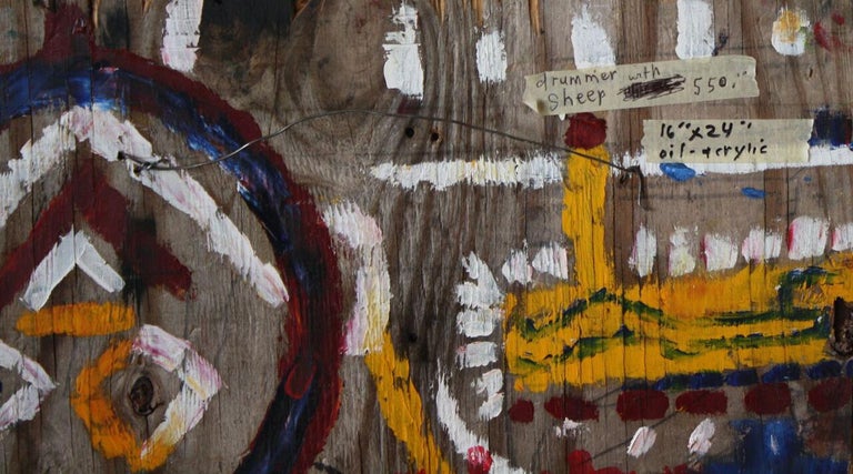 Rick Borg - Drummer with Sheep on Found Wood//Folk Art For Sale at 1stDibs