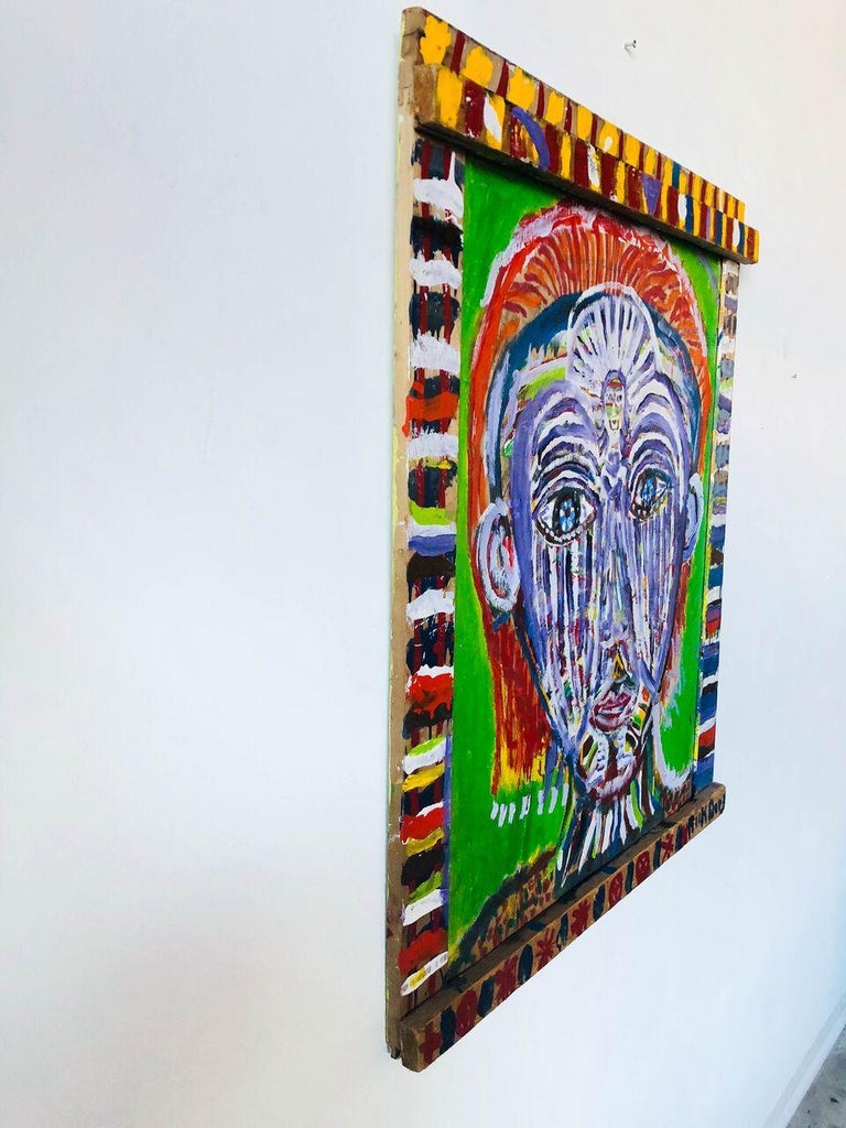 Rick Borg - Face With Angel on Found Wood//Folk Art For Sale at 1stDibs