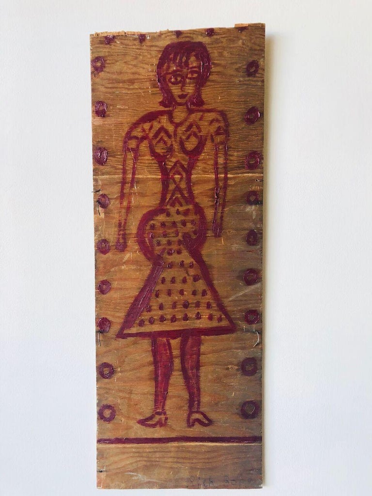 Rick Borg - I Miss You Already on Found Wood//Folk Art For Sale at 1stDibs