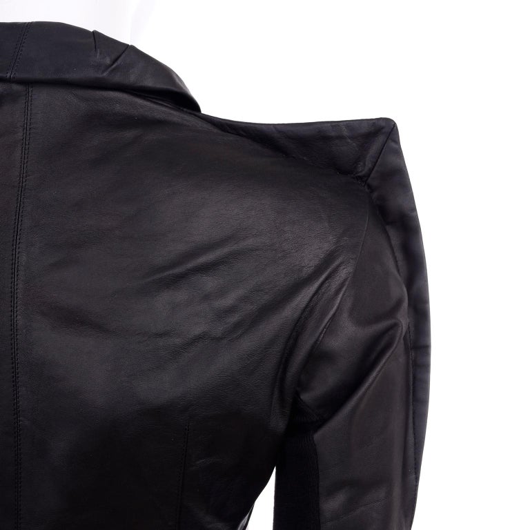 Rick Owens Asymmetrical Black Leather Jacket W Zipper and Pointed Sharp ...