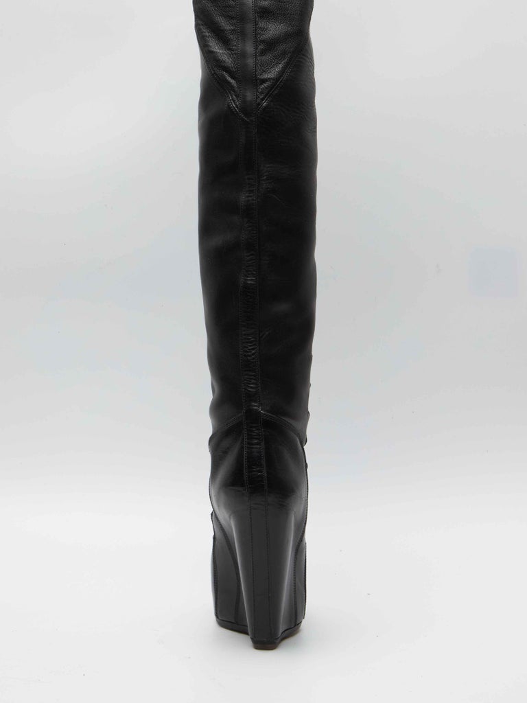 Rick Owens Black High Leather Hessian Boots For Sale at 1stDibs